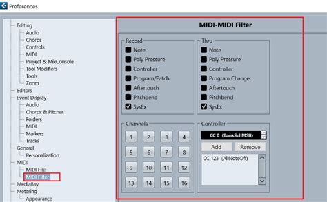 큐베이스 Cubase 13 환경설정 7 Midi Midi File Midi Filter