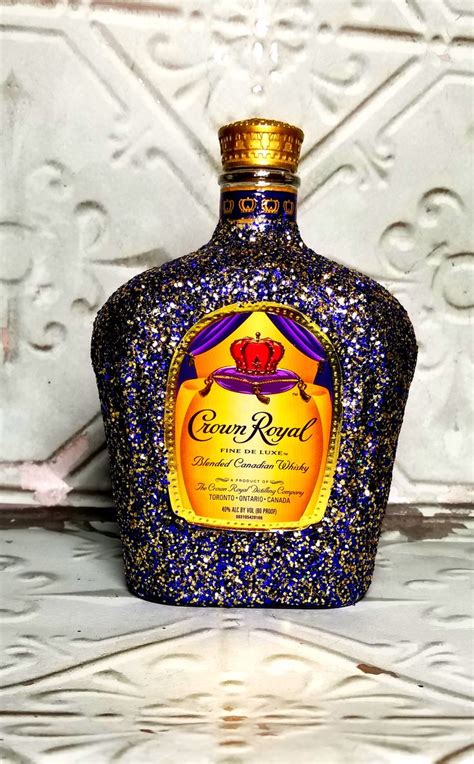 Handmade Glittered Crown Royal Whisky Bottle Upcycled Liquor Craft