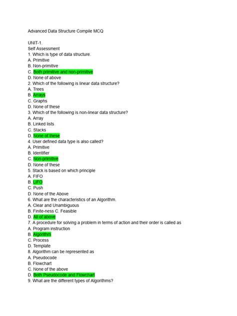 Advanced Data Structures Mcq Guide Pdf Algorithms Time Complexity