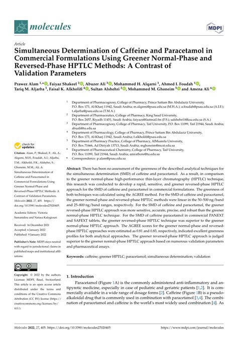 Pdf Simultaneous Determination Of Caffeine And Paracetamol In Commercial Formulations Using