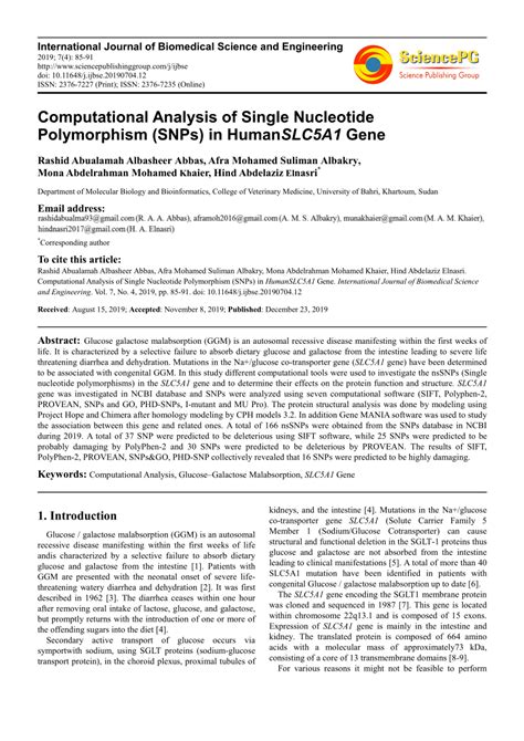 Pdf Computational Analysis Of Single Nucleotide Polymorphism Snps