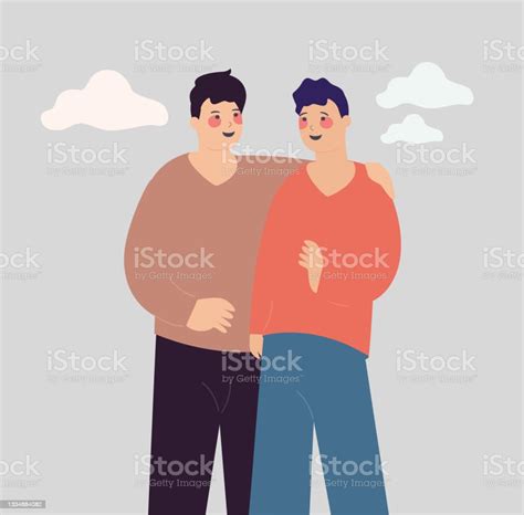 두 청남은 서로를 껴안고 재미있는 대화를 나눴습니다 우정 개념 남자에 대한 스톡 벡터 아트 및 기타 이미지 남자 동성애자