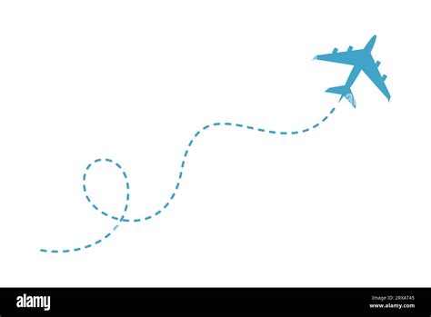 Flying Airplane And Dashed Line Flight Route Isolated On White