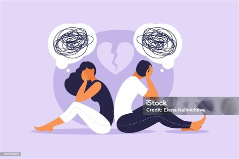 싸움의 남자와 여자 남편과 아내 사이의 갈등 다시 앉아 두 문자 불일치 관계 문제 이혼의 개념 가족에 대한 오해 벡터 가족에
