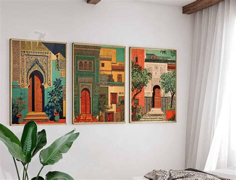 Set Of 3 Moroccan Architecture Posters Arabic Doorway Wall Art