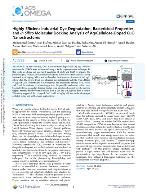 Pdf Highly Efficient Industrial Dye Degradation Bactericidal