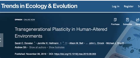 New Tree Review On Transgenerational Plasticity And Human Induced Rapid