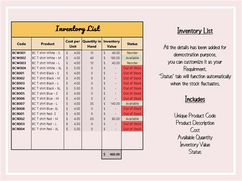 Fully Functional Small Business Inventory Tracker L T Shirt Inventory Spreadsheet L Inventory
