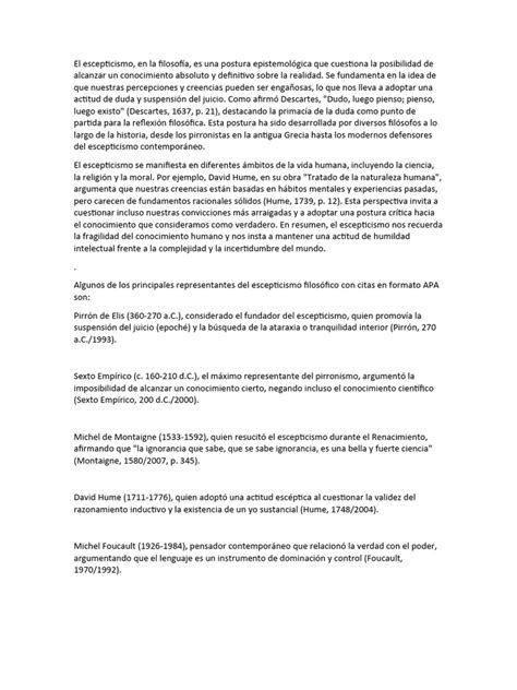 El Escepticismo Pdf Escepticismo Conocimiento