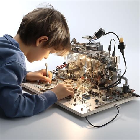 Premium Ai Image 3d Render Of A Young Inventor Tinkering With Circu