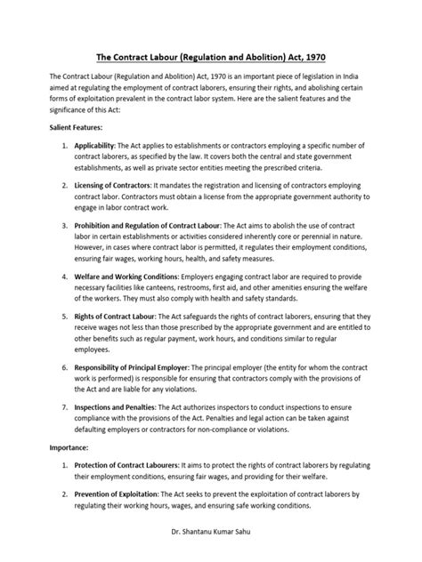 The Contract Labour Regulation And Abolition Act 1970 Pdf
