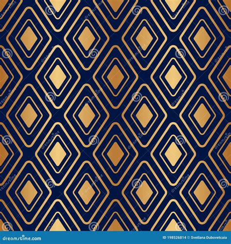 Gold Geometric Seamless Pattern Abstract Blue Background With Golden Squares Modern Stylish