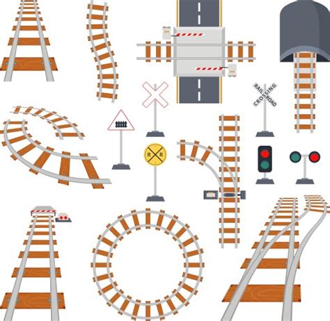 Railroad And Railway Tracks Flat Elements Set Vector Image