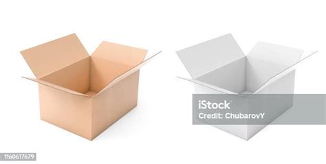 상자를 열어 모의 를 합니다 흰색과 갈색 판지의 집합입니다 3d 렌더링 일러스트레이션 격리 0명에 대한 스톡 사진 및 기타