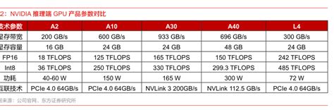 Nvidia推理端gpu产品参数对比 2024年03月 行业研究数据 小牛行研
