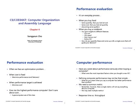 Performance Evaluation Lecture Slides Cs 0447 Docsity