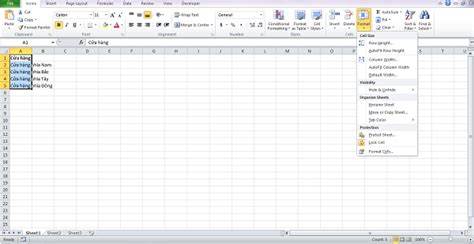 Hướng dẫn cách chỉnh độ rộng cột và chiều cao của dòng trong excel 2010