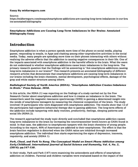 📌 Smartphone Addictions Are Causing Long Term Imbalances In Our Brains Annotated Bibliography