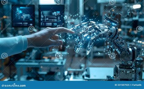 Human And Robotic Hands Reaching Out To Touch Stock Illustration