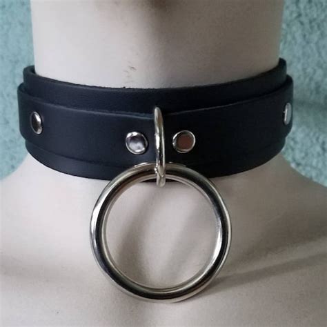 Black Leather Bondage Collar Choker W 1 Ring And D Ring And Etsy
