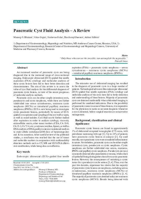 Pdf Pancreatic Cyst Fluid Analysis—a Review