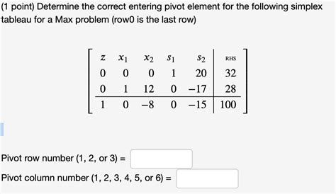 Solved Point Determine The Correct Entering Pivot Chegg