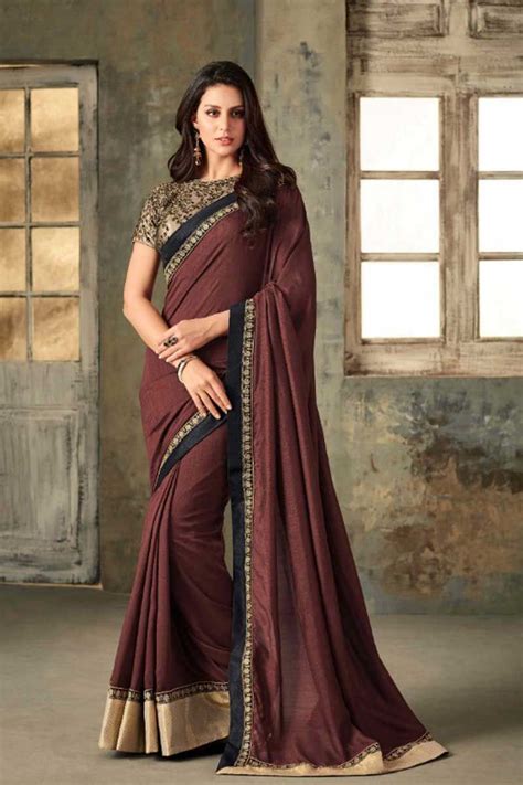 Brown Lace Bordered Event Wear Lace Bordered Sadi With Blouse Piece