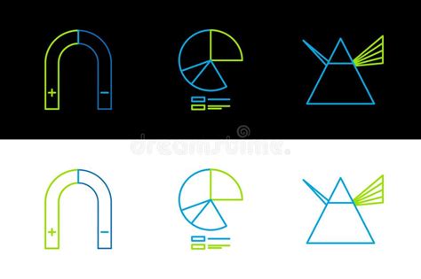 Set Line Light Rays In Prism Magnet And Pie Chart Infographic Icon