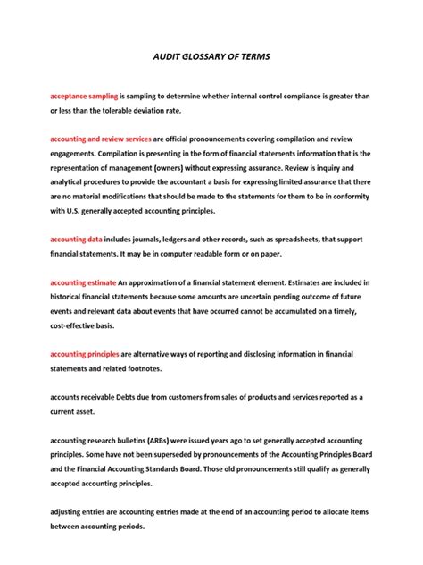 Audit Glossary Of Terms Pdf Financial Audit Audit