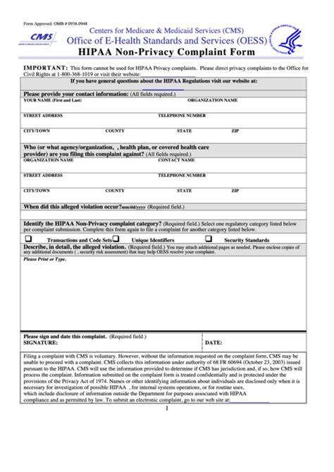 Hipaa Non Privacy Complaint Form Printable Pdf Download
