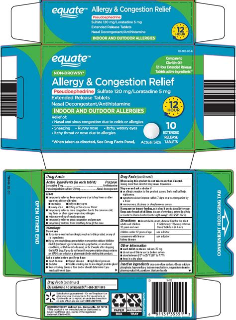 Equate Allergy Relief Loratadine Tablets 10 Mg Antihistamine 10 Count