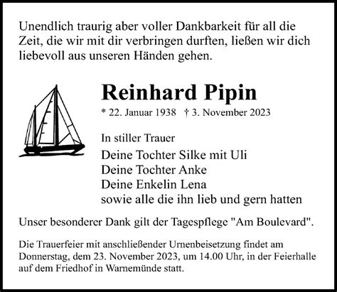 Traueranzeigen Von Reinhard Pipin Trauer Anzeigen De