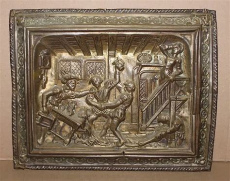 Tableau ScÈne De Bagarre Dans Une Taverne Plaque En Tôle Repoussé Eur