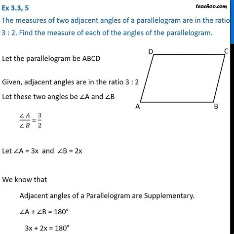 Ex 33 5 The Measures Of Two Adjacent Angles Of A Parallelogram Are
