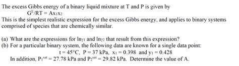 solved the excess gibbs energy of a binary liquid mixture at
