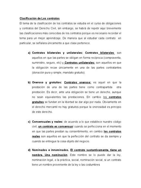 Clasificación De Los Contratos Pdf Ley Común Derecho Civil