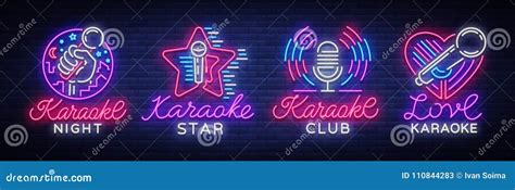 Karaoke Set Of Neon Signs Collection Is A Light Logo A Symbol A
