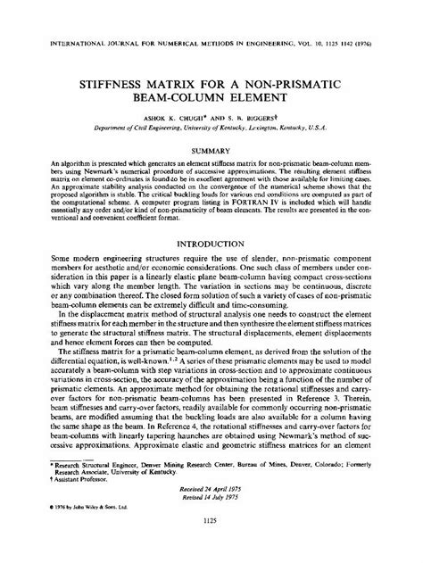 Pdf Stiffness Matrix For A Non Prismatic Beam Column Element