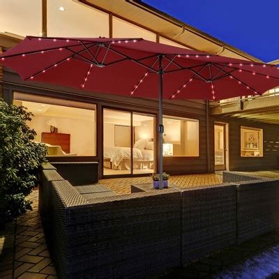 Costway 15ft Twin Patio Double Sided Umbrella 48 Solar Led Lights Crank