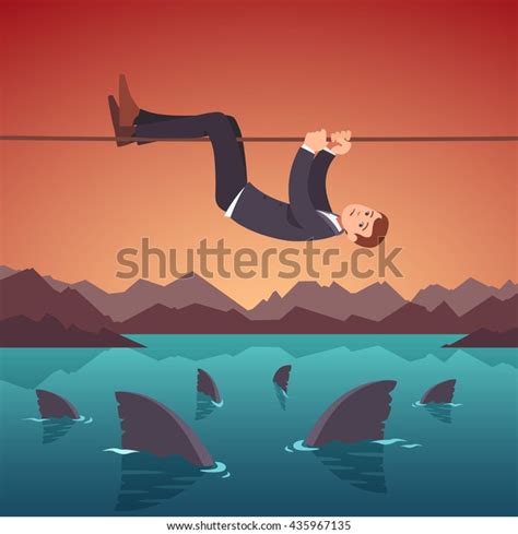 Businessman Crawling Over Sea Sharks Holding Stock Vector Royalty Free