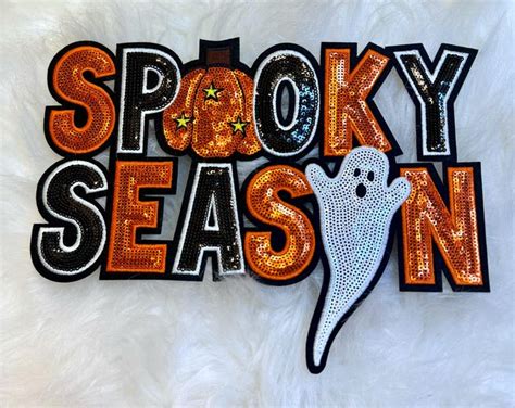 Sequin Halloween Patch Spooky Season Iron On Applique 11x9in Etsy