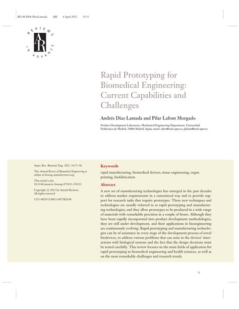 Pdf Rapid Prototyping For Biomedical Engineering Current Capabilities And Challenges