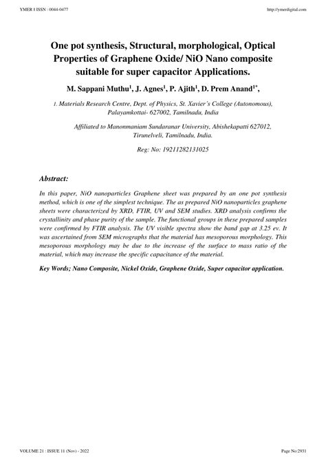 Pdf One Pot Synthesis Structural Morphological Optical Properties Of Graphene Oxide Nio