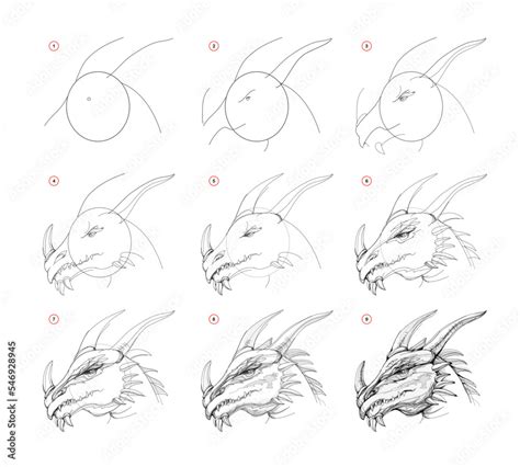 Page Shows How To Learn To Draw Sketch A Dragons Head Creation Step By Step Pencil Drawing