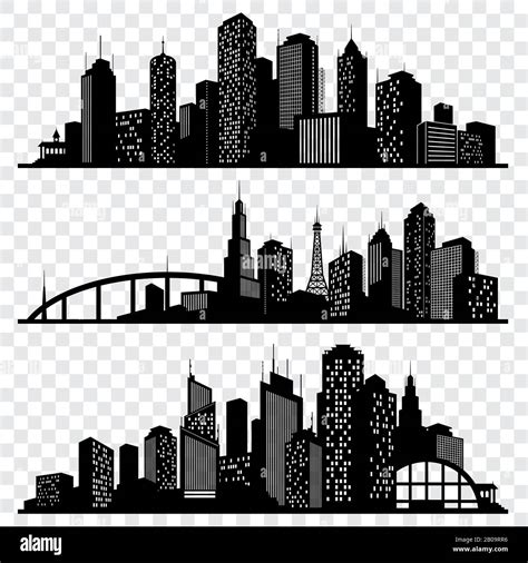 City Building Vector Silhouettes Urban Vector Skylines Set Urban Architecture Silhouette