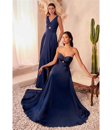 Ladivine By Cinderella Divine Navy Satin Strapless Keyhole Evening Gow