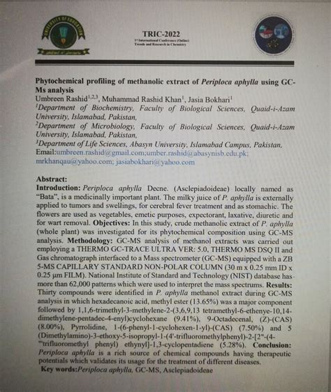 Pdf Phytochemical Profiling Of Methanolic Extract Of Periploca