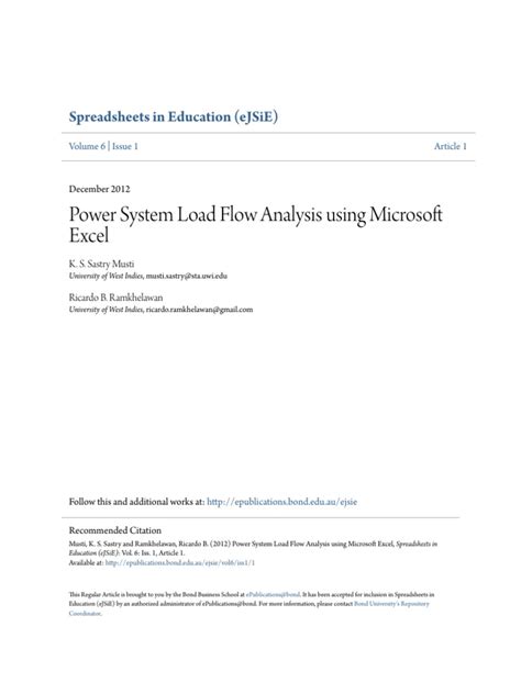 power system load flow analysis using microsoft excel pdf microsoft