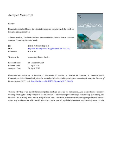 Pdf Kinematic Models Of Lower Limb Joints For Musculo Skeletal Modelling And Optimization In