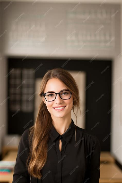 Premium Ai Image A Young Teacher Wearing Glasses Confidently Stands